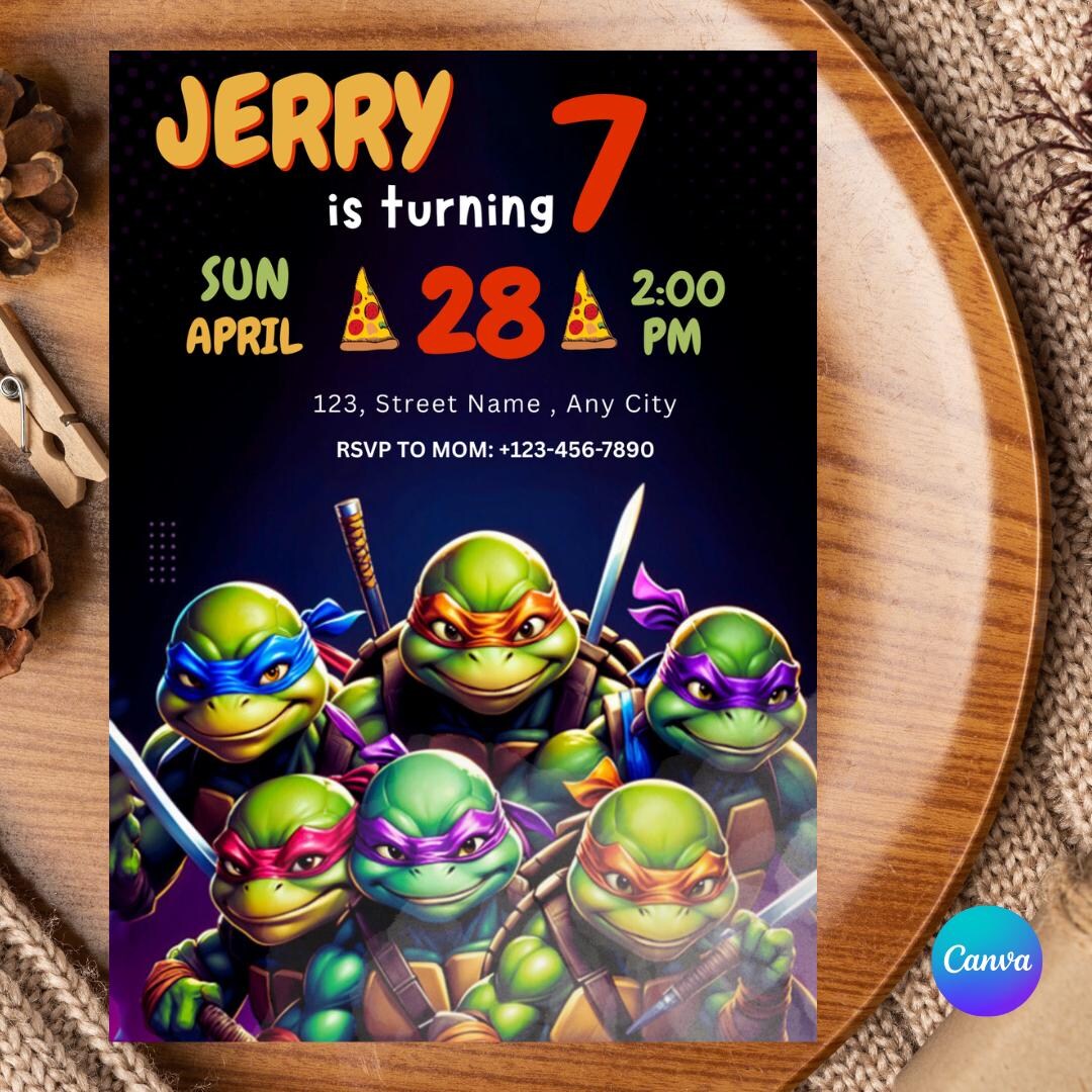 Ninja Turtle Birthday Invitation Card Editable Ninja Turtle Birthday ...