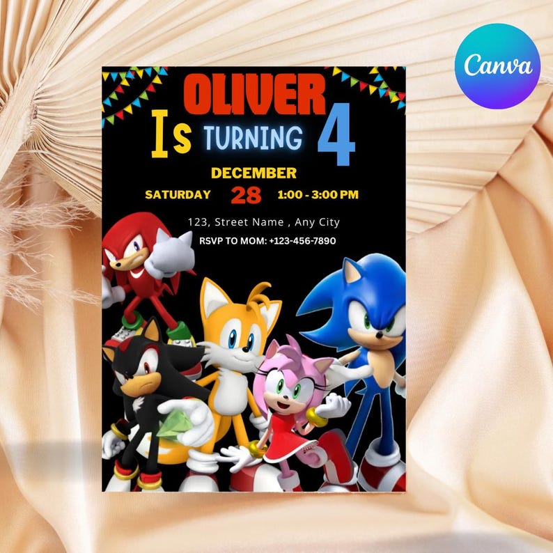 Editable Sonic Shadow Party Invitation Sonic Birthday Invitation Party ...