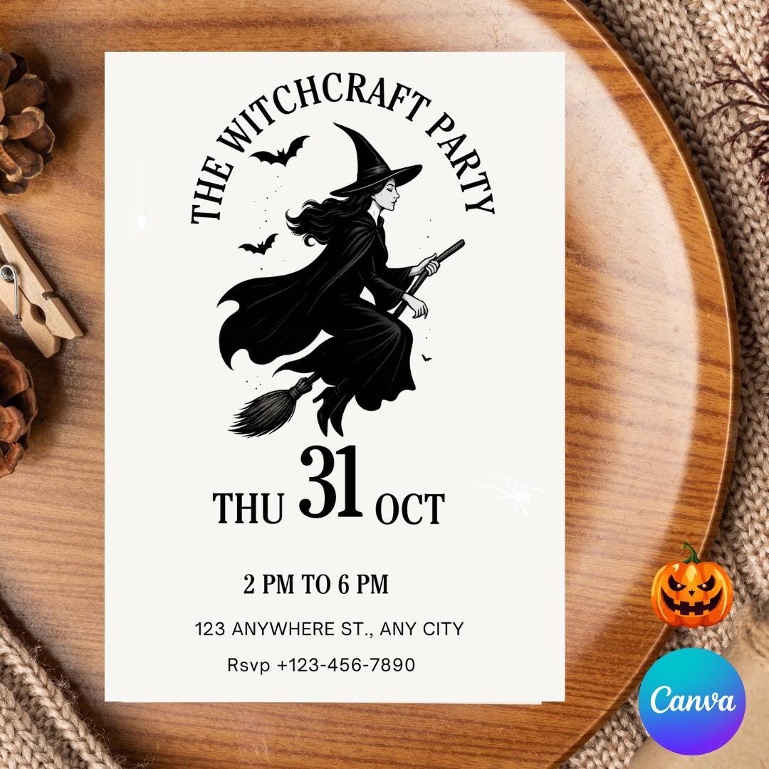 Editable Witch Halloween Party Invitation | Vintage Gothic Witch Invite ...