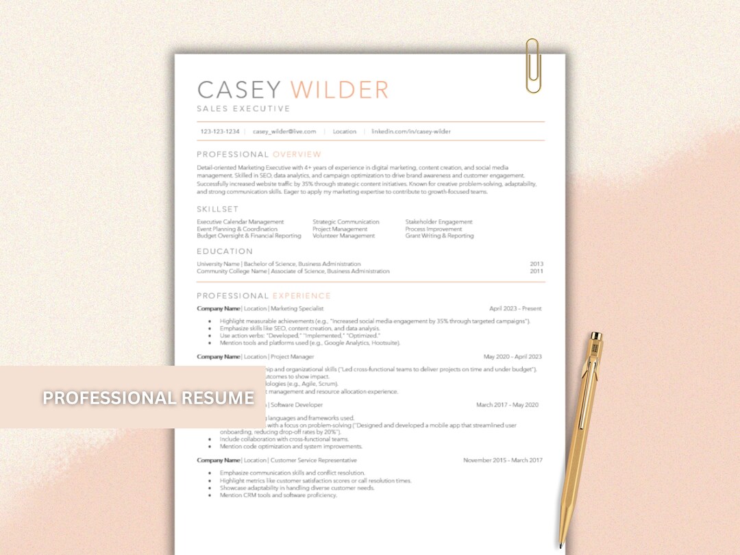Polished Resume | US Letter Size 8.5x11 | Basice, Minalmist Template | Word, Google Docs ...