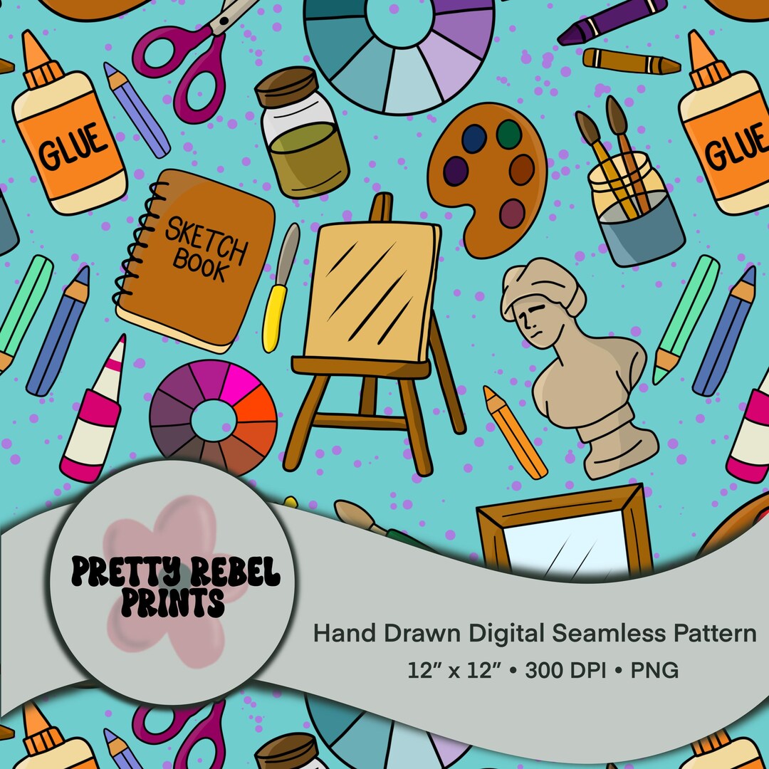 Art Class Back to School Seamless Pattern 300 DPI Instant Download ...
