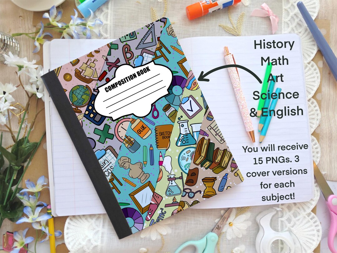 Printable Composition Notebook Cover BUNDLE PNG Back to School Personal ...