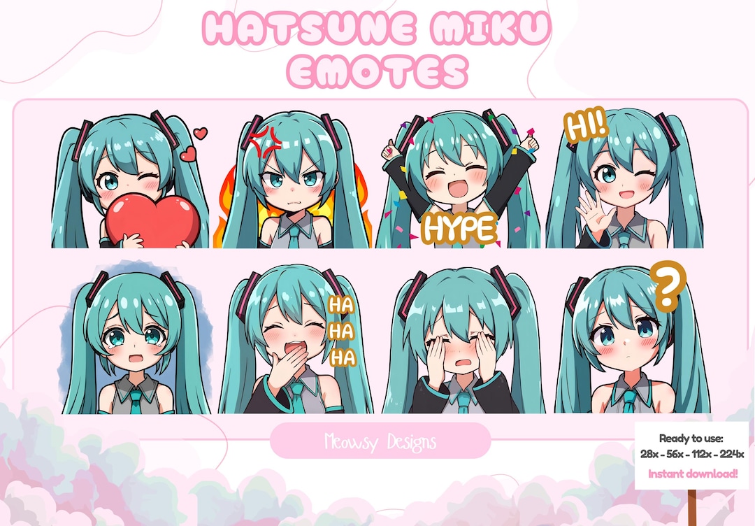 Hatsune Miku Twitch Emotes | Kawaii Vtuber Streamer Pack (digital ...
