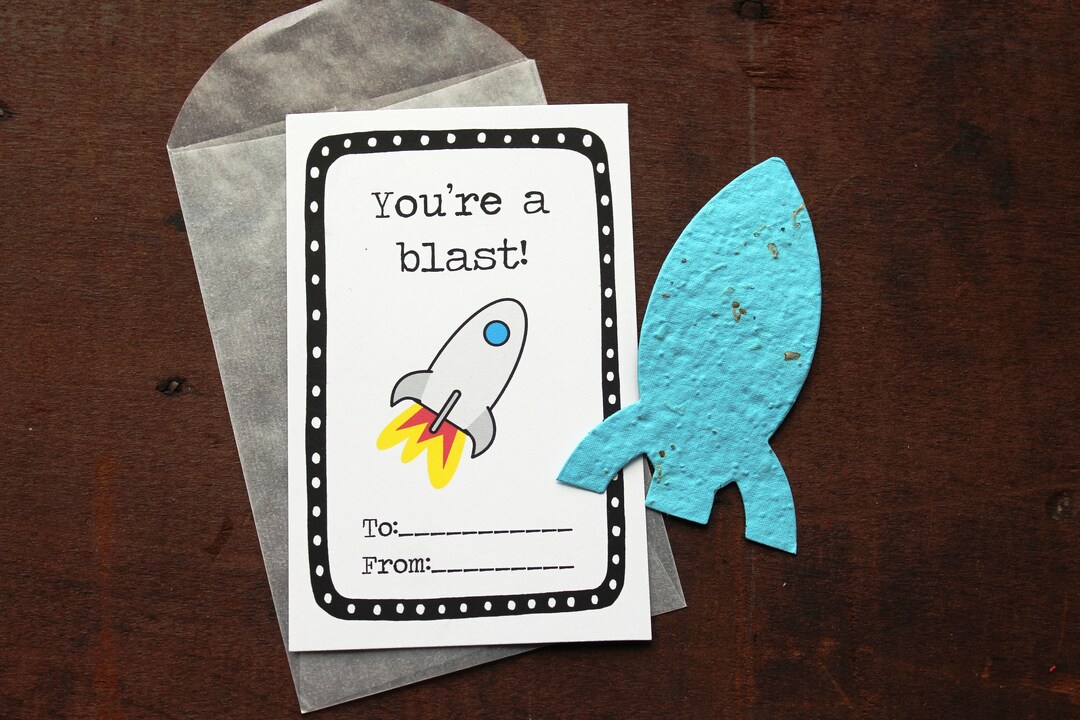 Rocket Valentines- SET OF 8 - Includes Color Printed Card, Seed Paper ...