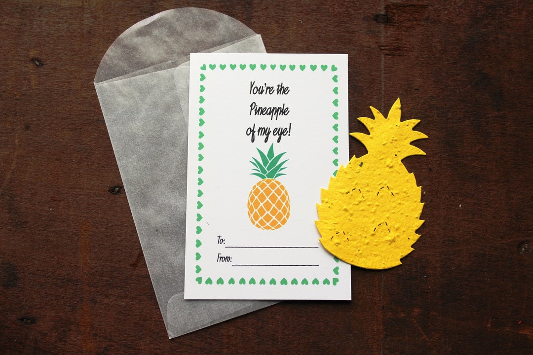 Pineapple Valentines- SET OF 8 - Includes Color Printed Card, Seed ...