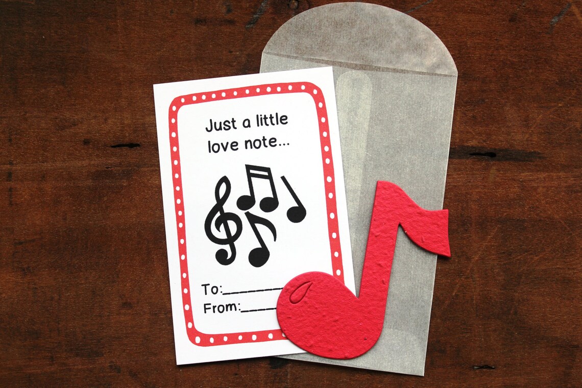 Music Note Valentines SET OF 8 Includes Color Printed Card - Etsy