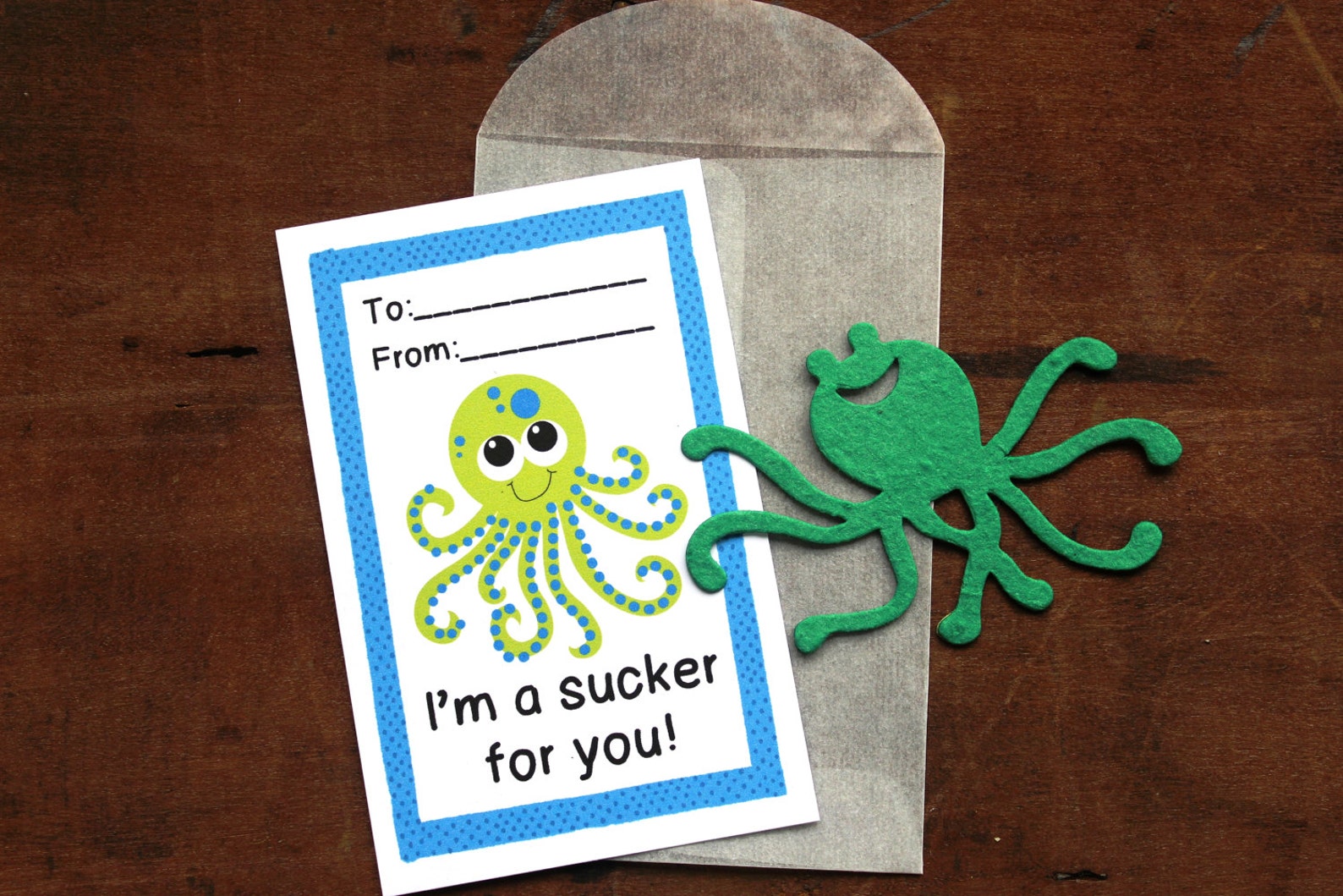 Octopus Valentines SET OF 8 Includes Color Printed Card - Etsy
