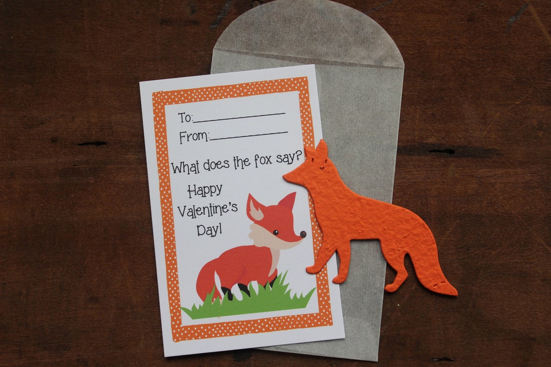 Fox Valentines- SET OF 8 - Includes Color Printed Card, Seed Paper, and ...