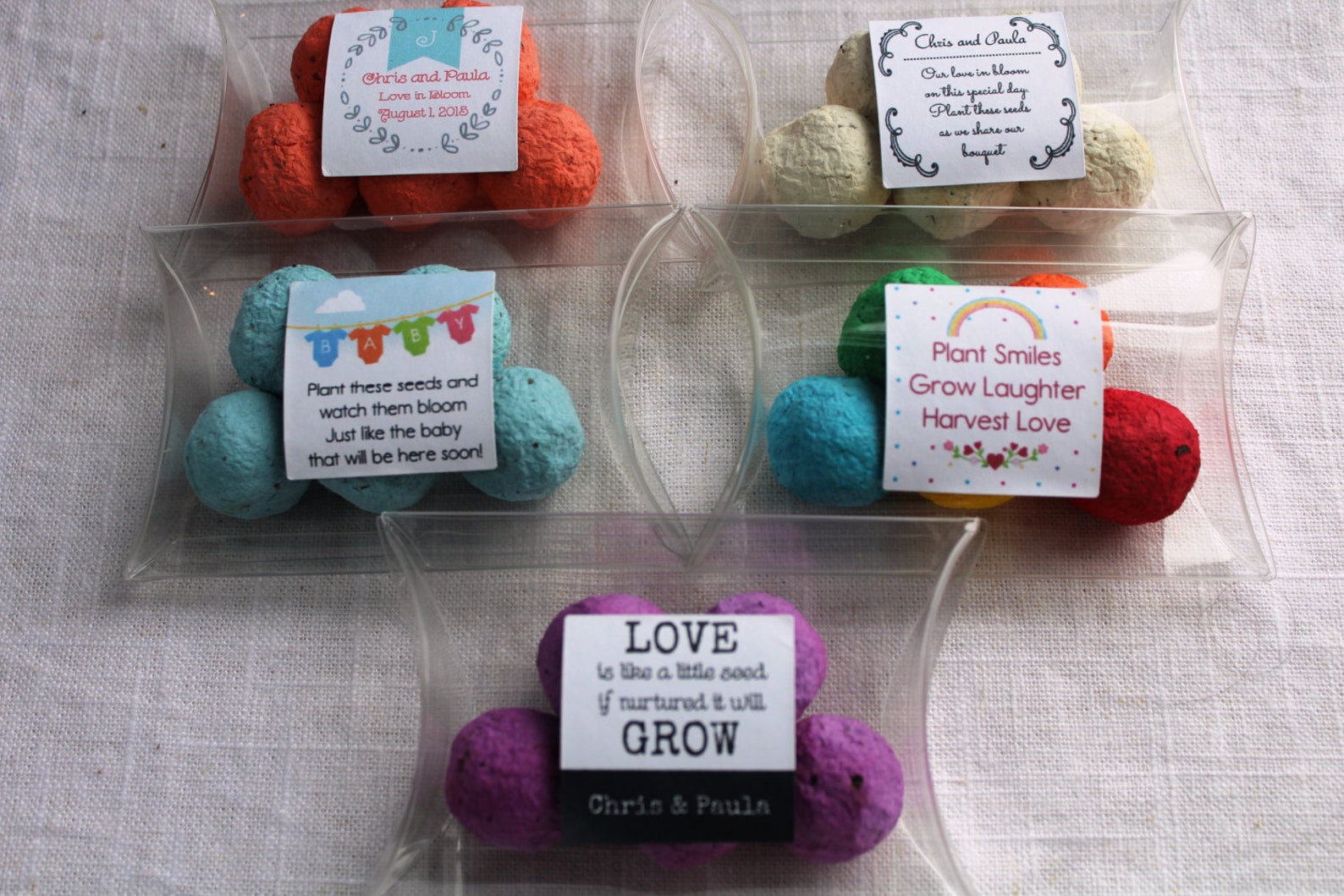 12 Seed Bomb Favors Clear Pillow Boxes With Personalized - Etsy