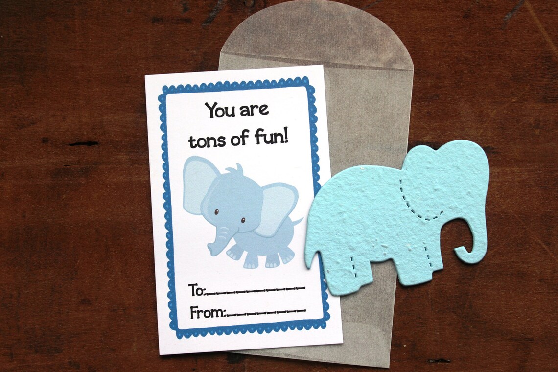 Elephant Valentines SET OF 8 Includes Color Printed Card - Etsy