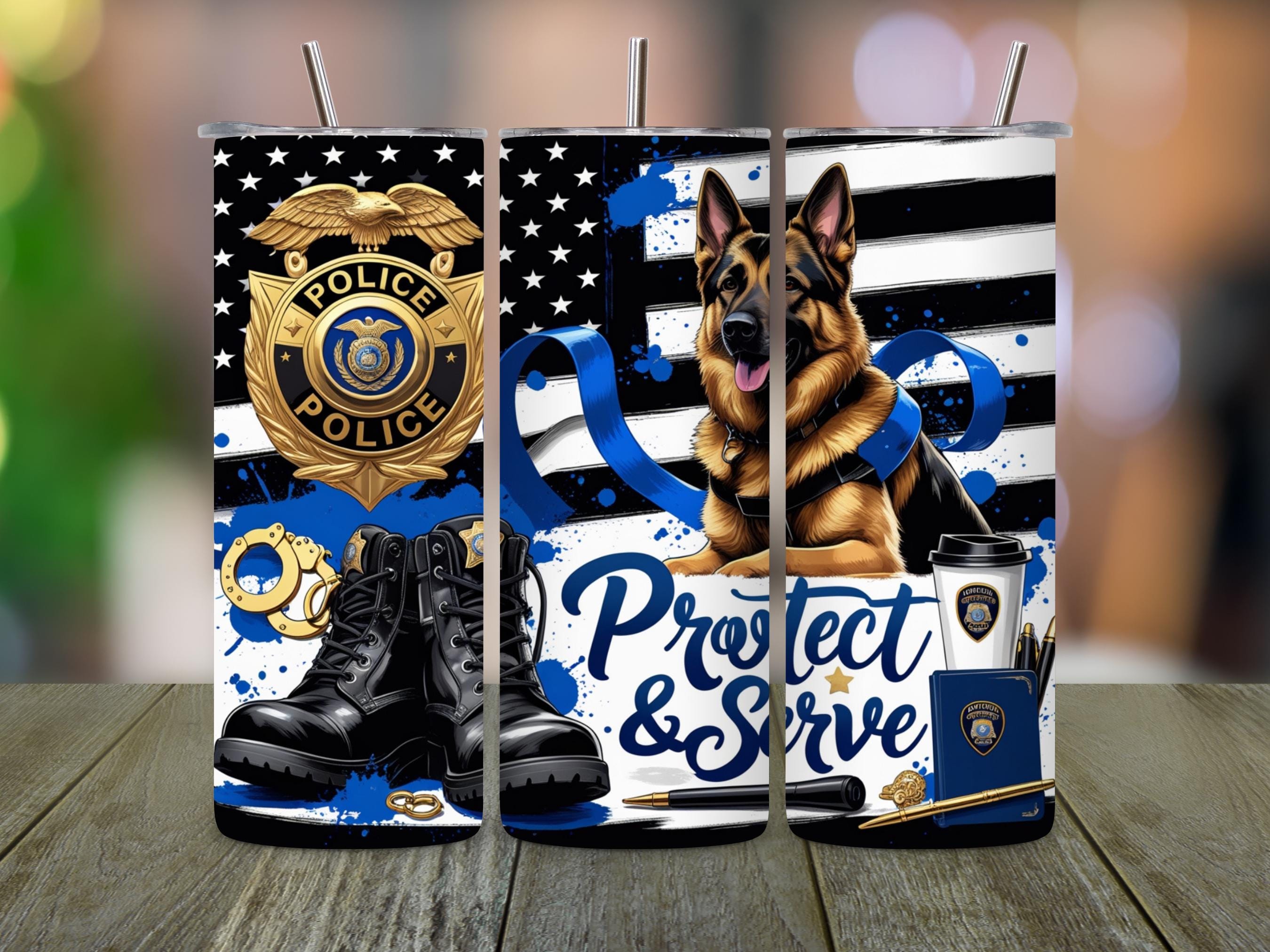 Police Tumbler Wrap Design: Protect & Serve 20oz Skinny Tumbler (PNG ...