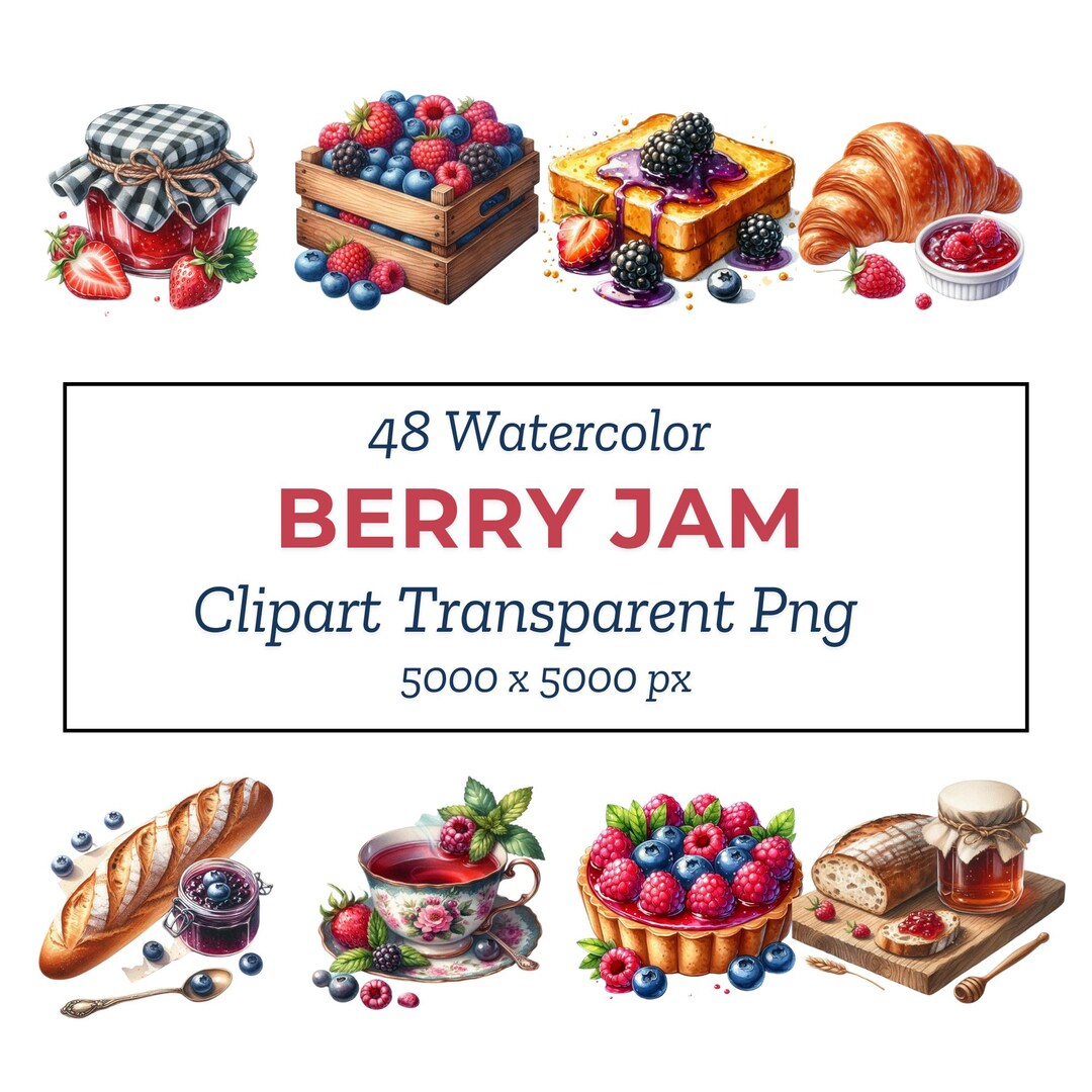Berry Jam Clipart, Jam PNG Bundle, Watercolor Berry Illustrations ...