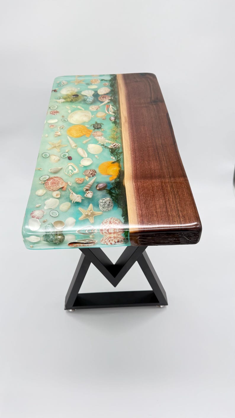 Handmade With Real Seashells / Starfish,beach Resin Table,coastal Decor ...
