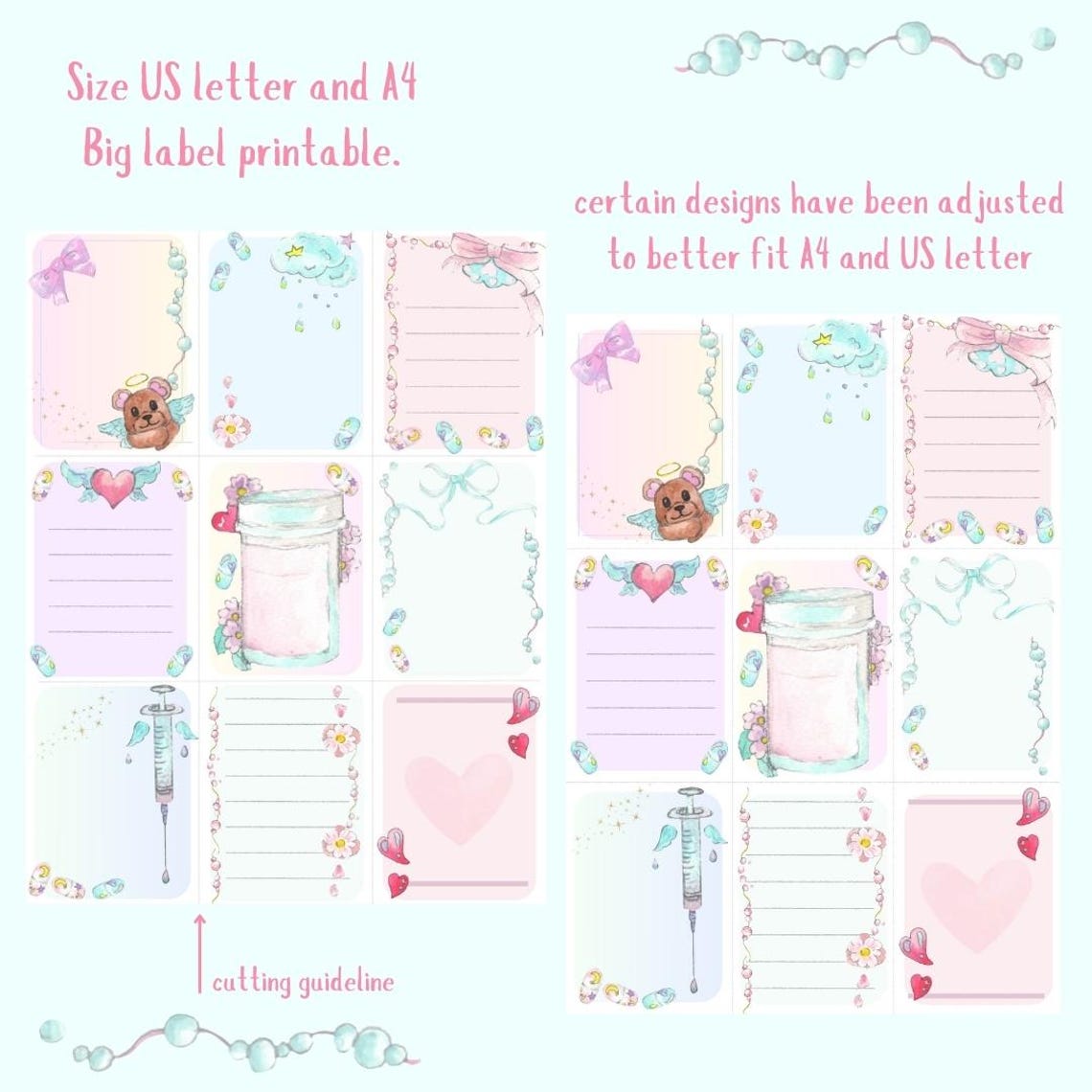 Care Angel Label Sticker Printable| Cute Kawaii Sticker Download| A4 ...