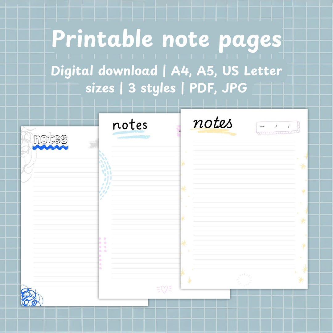 Printable Note Pages,illustrated Scribble Pages, Digital Note Pages ...