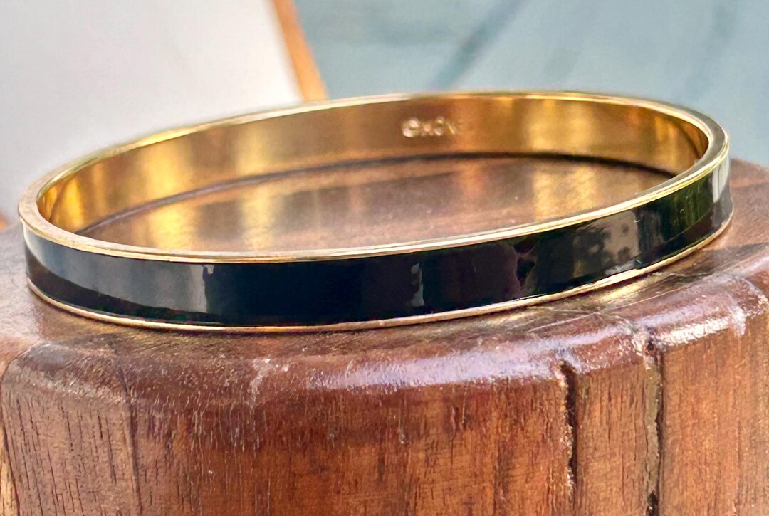 Vintage Monet Enamel Bangle Bracelet Glossy Black Signed Retro Jewelry ...