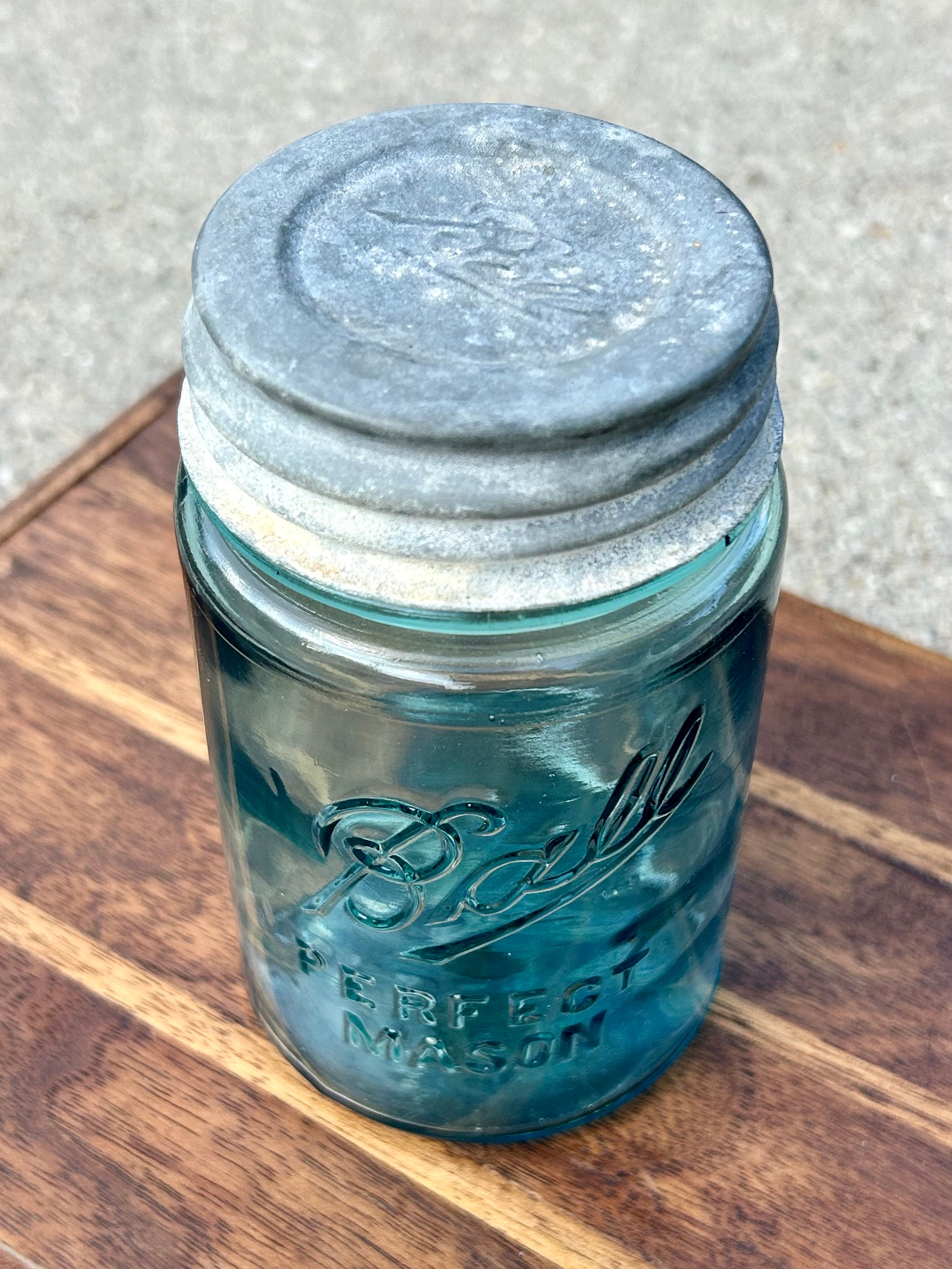 Antique Ball Perfect Mason Jar Blue Glass Pint Tin Lid 1913 1922 1920s ...