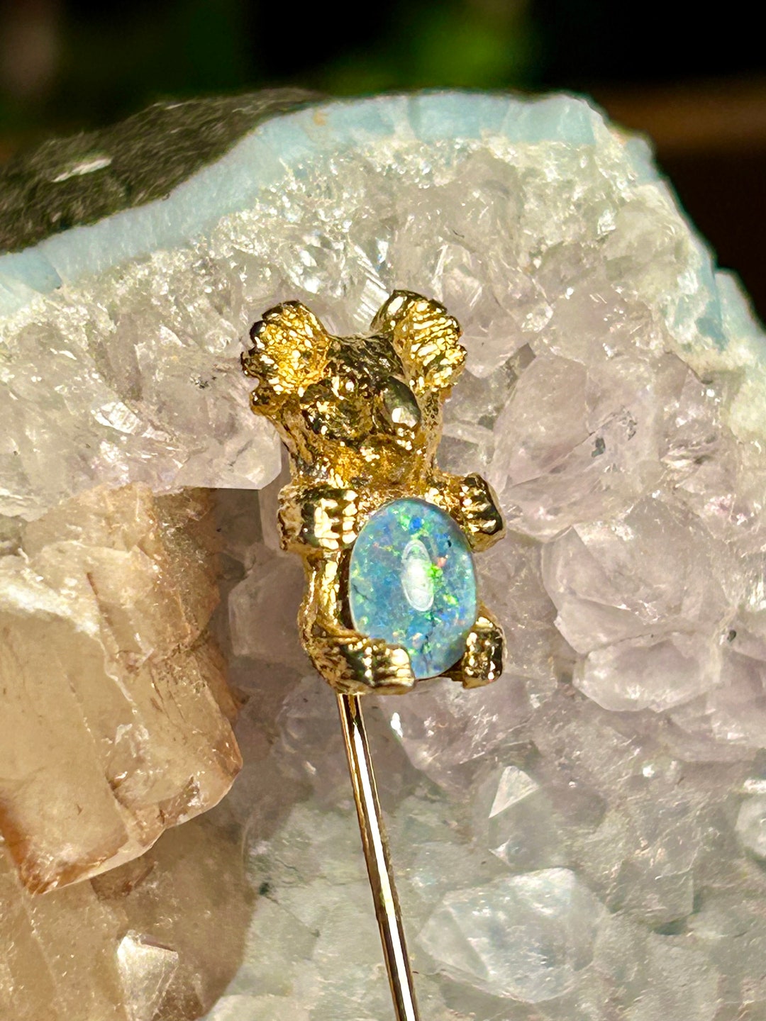 Vintage Australian Opal Tie Tack Lapel Pin Koala Bear Retro Jewelry ...