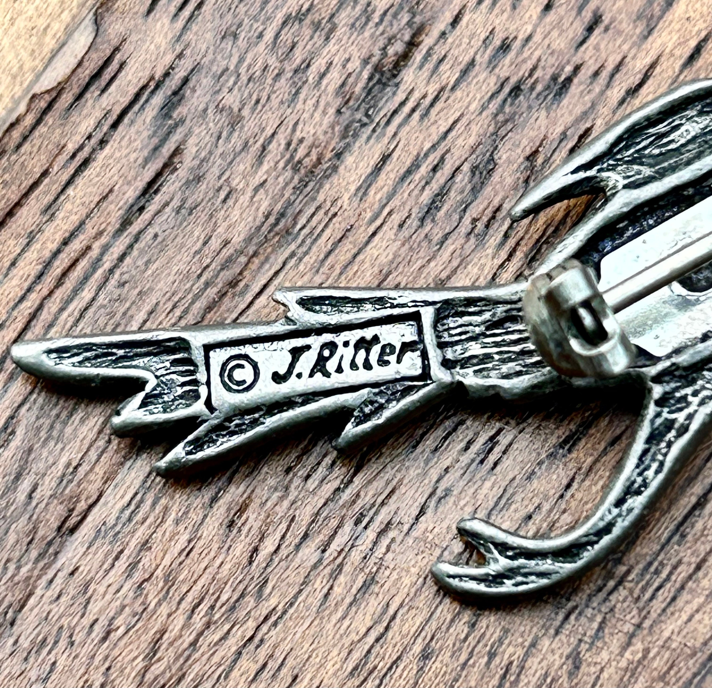 Vintage Pewter Roadrunner Pin Brooch Turquoise Eye J Ritter Mid Century ...