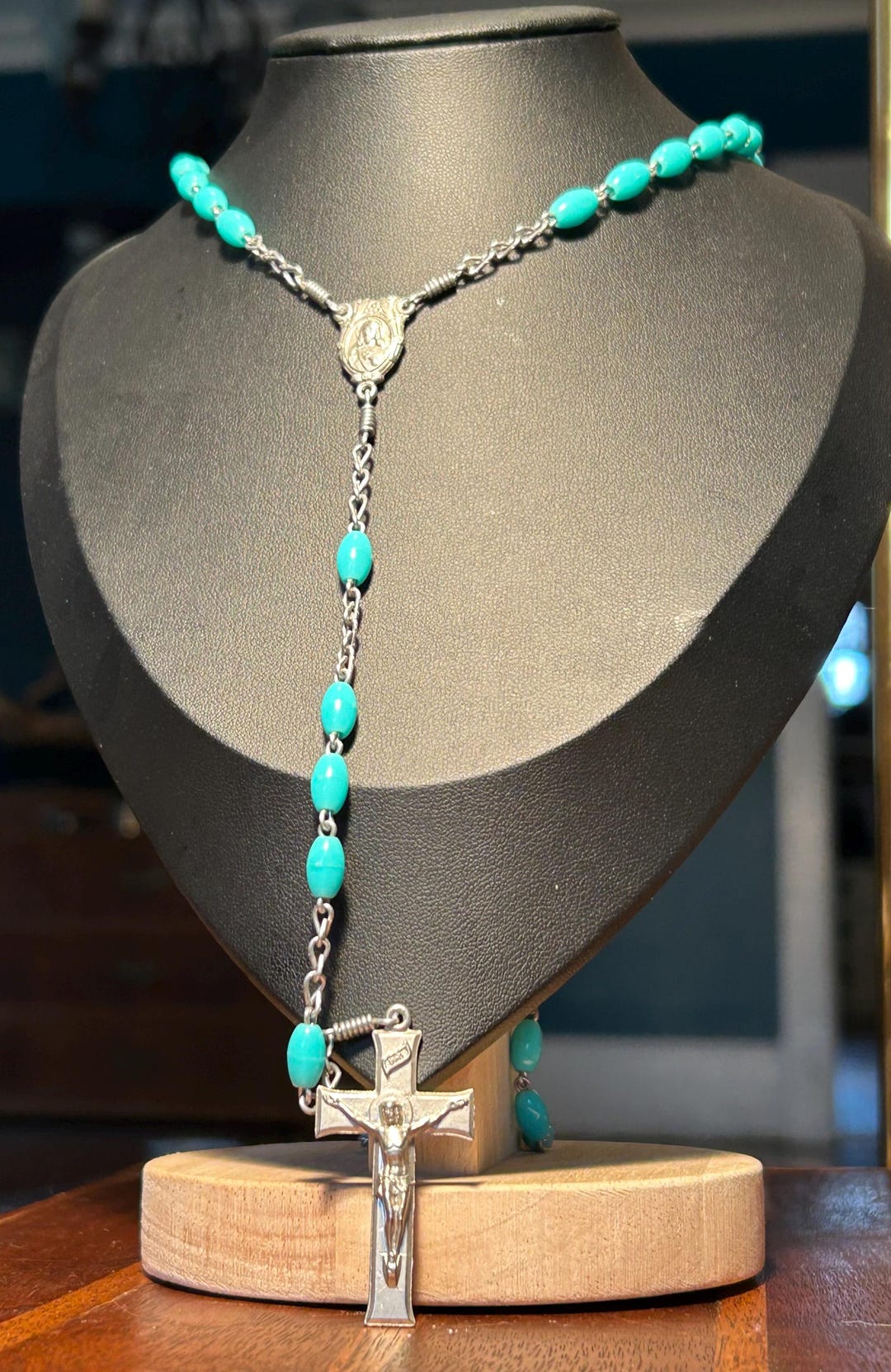 Aqua Rosary Beads Beaded Plastic Prayer Beads Crucifix Religious ...