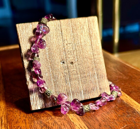Amethyst Nugget Bracelet Deep Purple Barrel Beads Han… - Gem