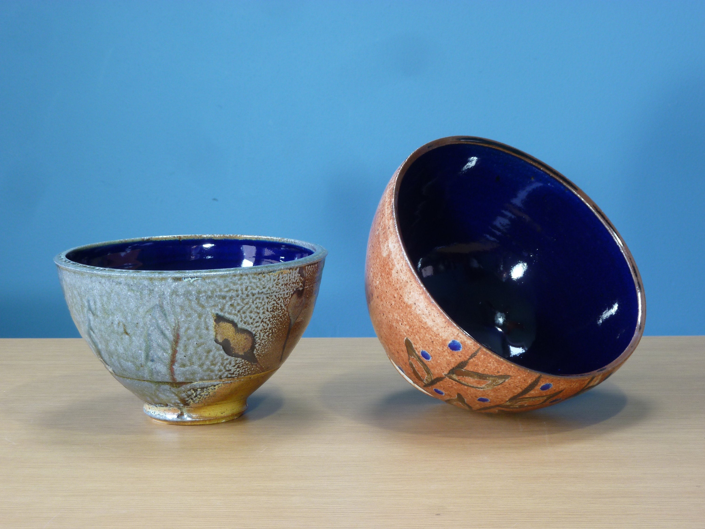 Studio Pottery Bowl Pair Grouping Shino Glaze Cobalt Ceramics - Home ...