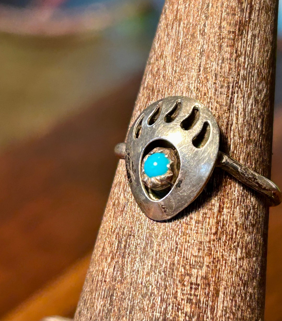 Sterling Silver Native American Turquoise Bear Claw Ring Retro Handmade ...