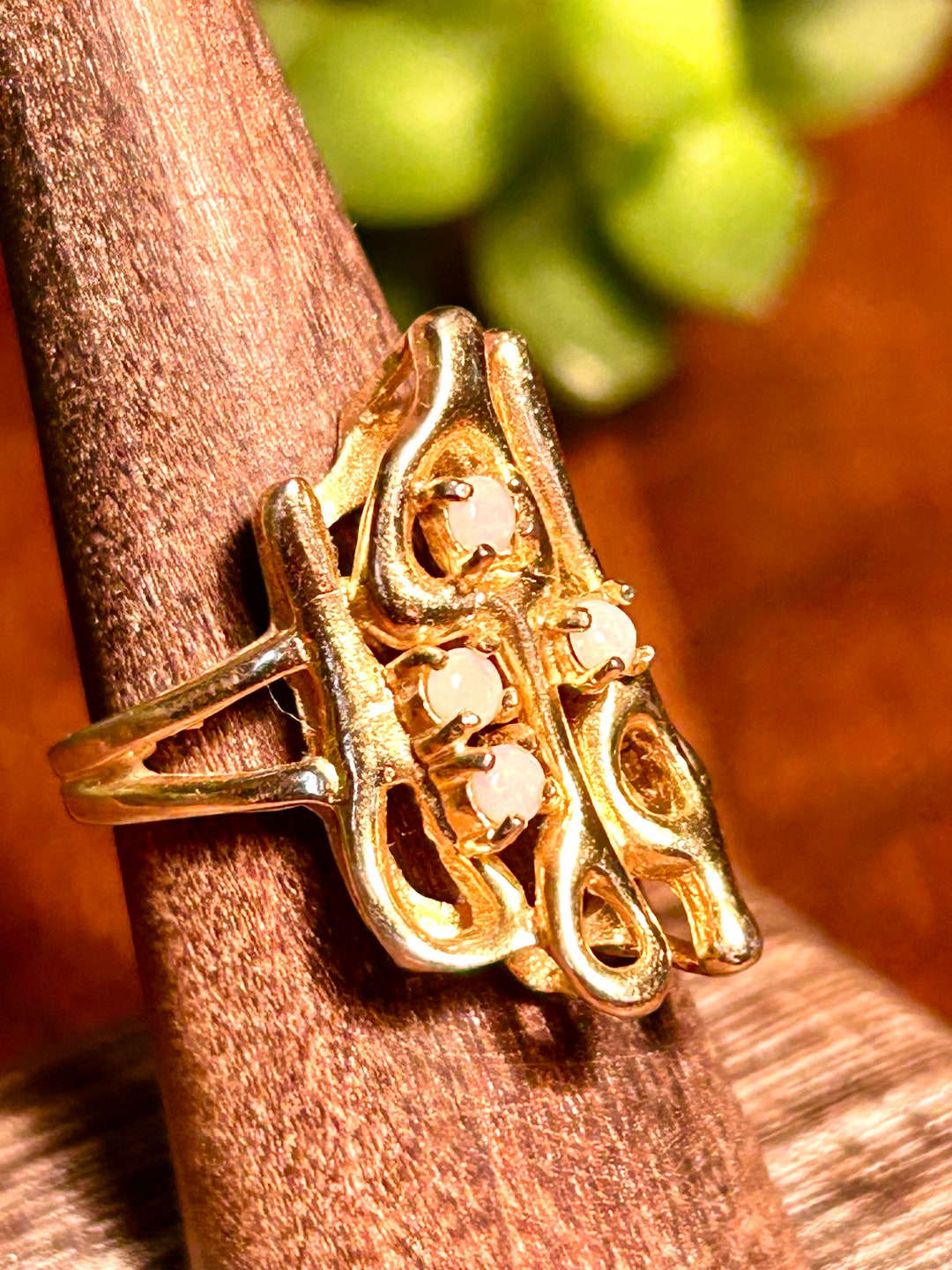 18k HGE Espo Ring Joseph Esposito Faux Opal Brutalist Gold Plated Retro ...