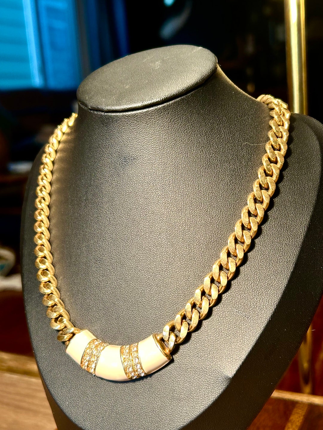 Swarovski SAL Cuban Chain Crystal Ivory Enamel Gold Plated Necklace ...