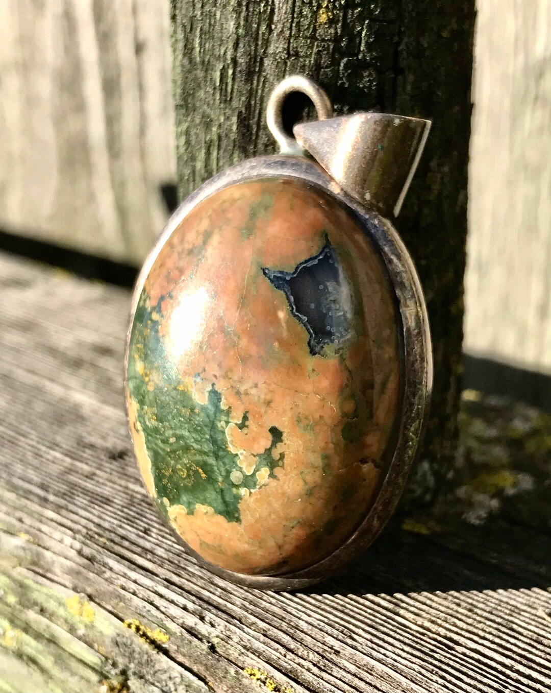 Vintage Rainforest Jasper Sterling Pendant Rhyolite 90s Silver Healing ...
