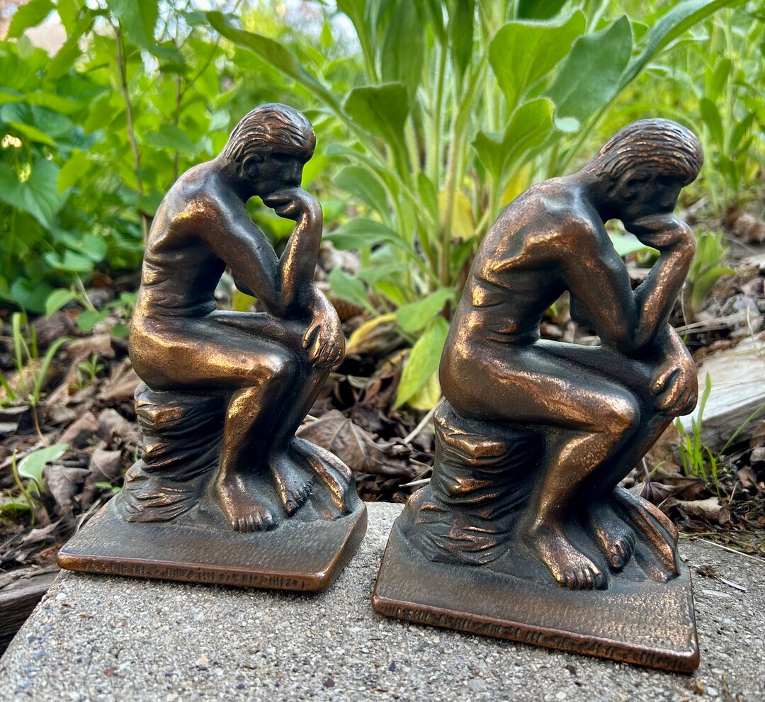 Vintage Cast Brass Bookends the Thinker Made by Verona Mid Century Home ...