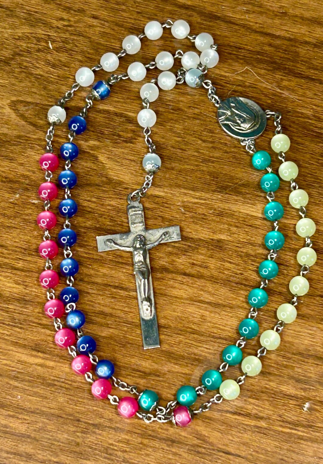 Vintage Multicolor Rainbow Rosary Beads Cross Crucifix Religious ...