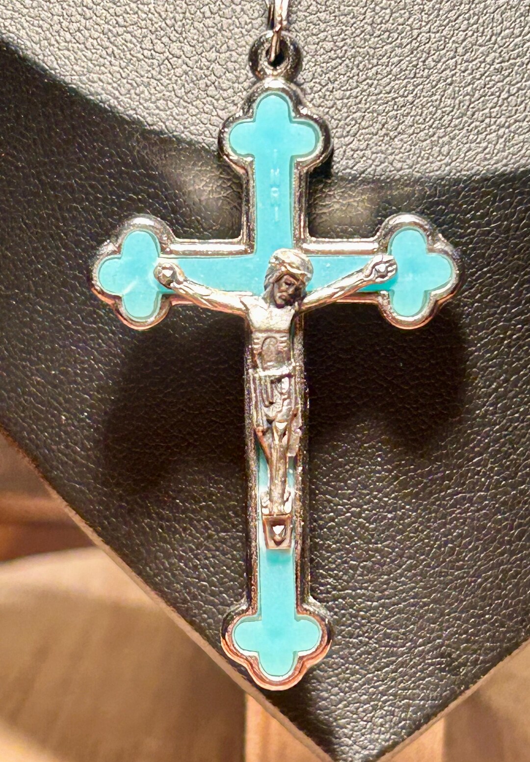 Aqua Rosary Miraculous Medal Prayer Beads Cross Religious Jewelry ...