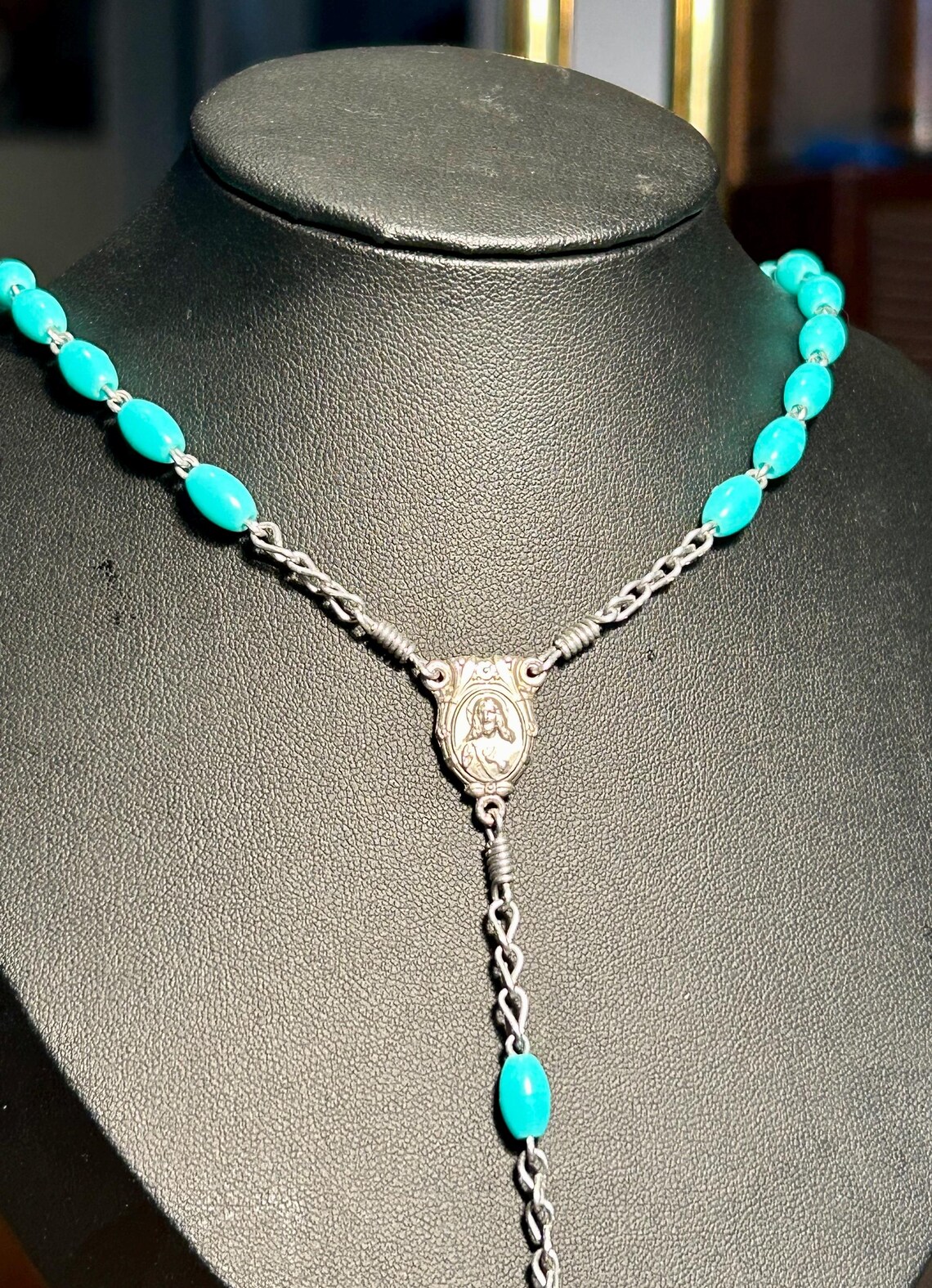 Aqua Rosary Beads Beaded Plastic Prayer Beads Crucifix Religious ...