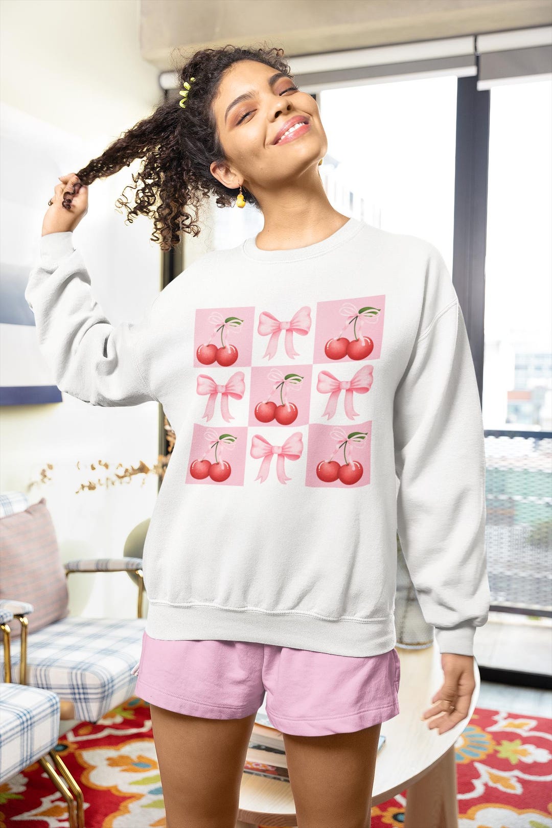 Cherry Grid Shirt, Cherry Checkered Shirt, Cherry Sweatshirt, Grid ...