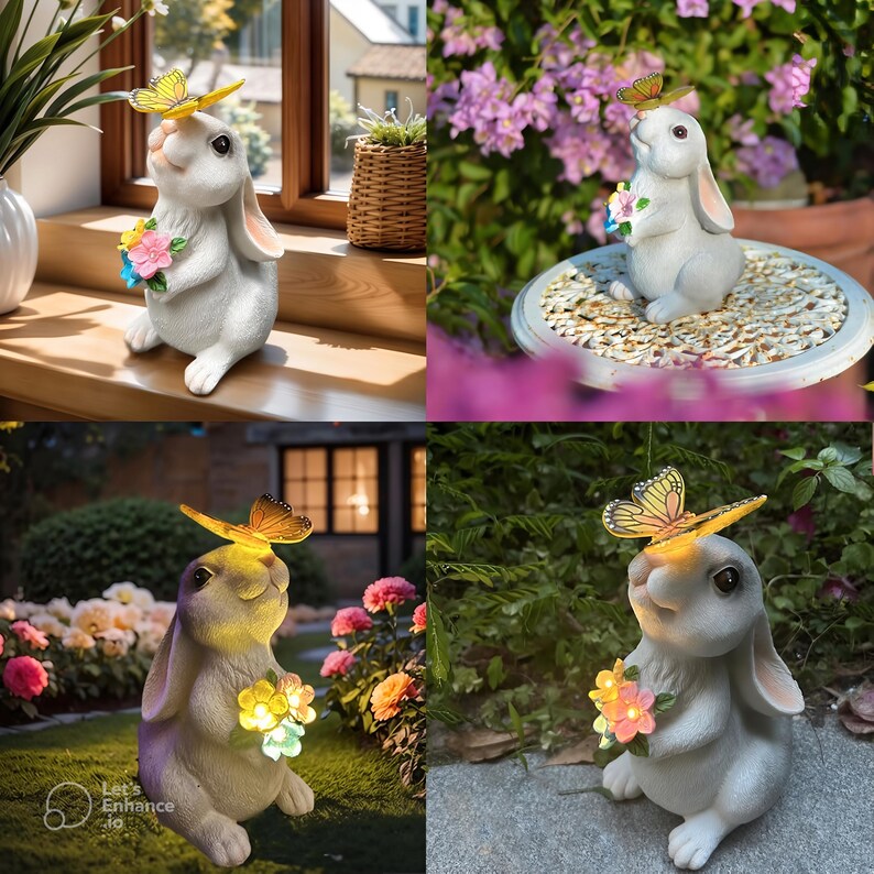 Solar Rabbit Garden Statue: LED Outdoor Decor, Patio Ornament - Etsy
