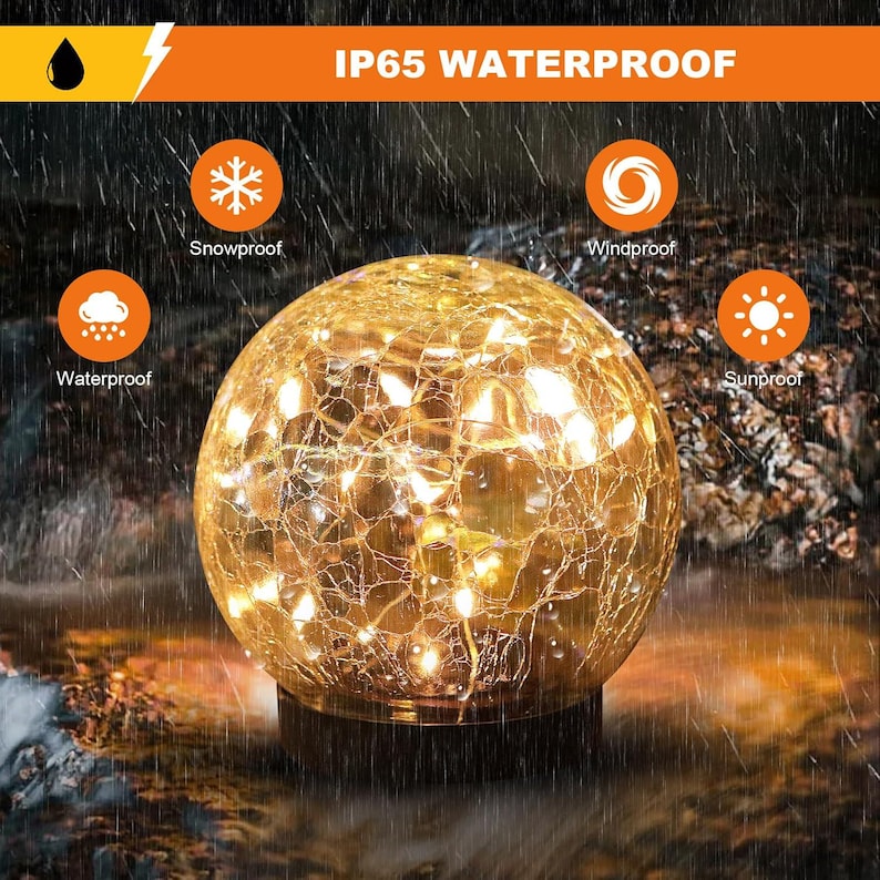 Solar Globe Lights Outdoor, Cracked Glass Ball, Waterproof Patio Decor ...