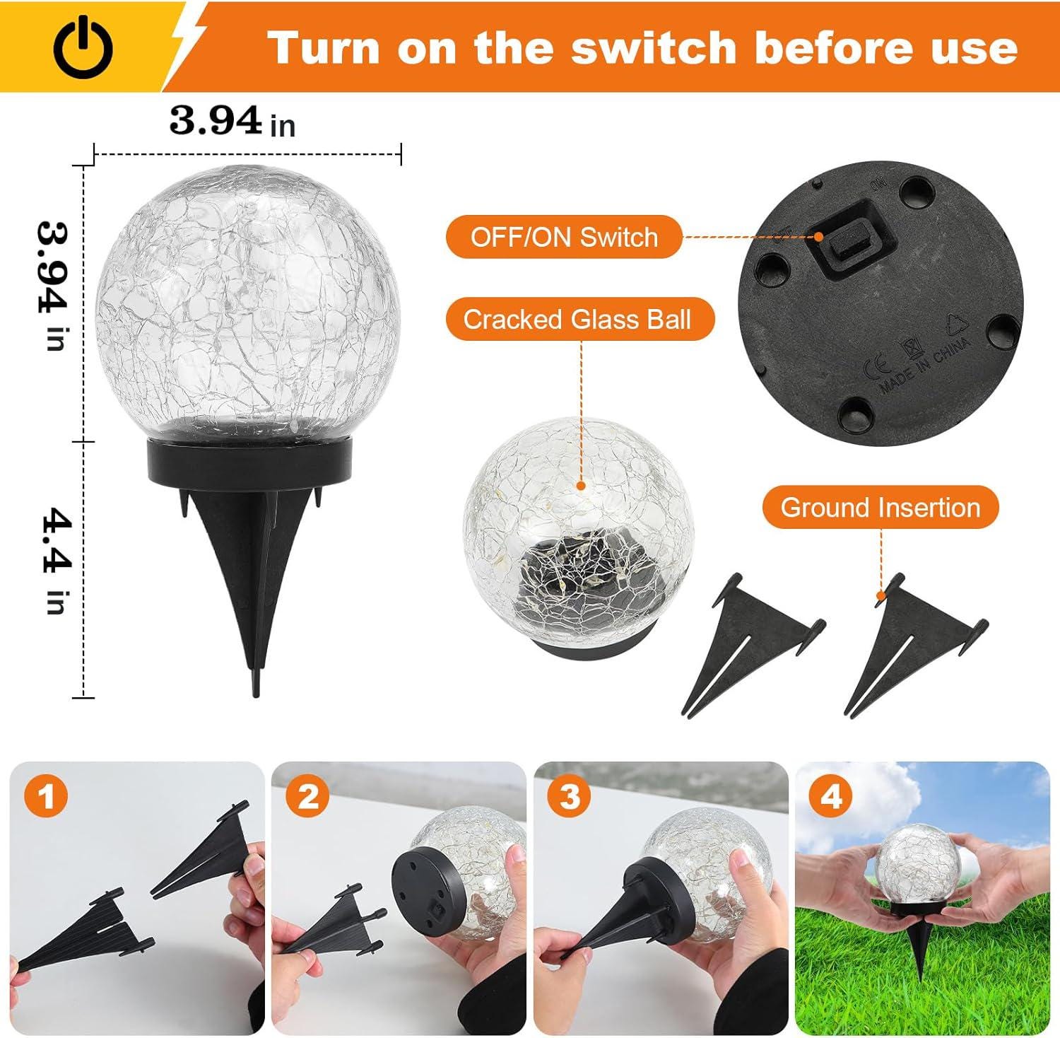 Solar Globe Lights Outdoor, Cracked Glass Ball, Waterproof Patio Decor ...