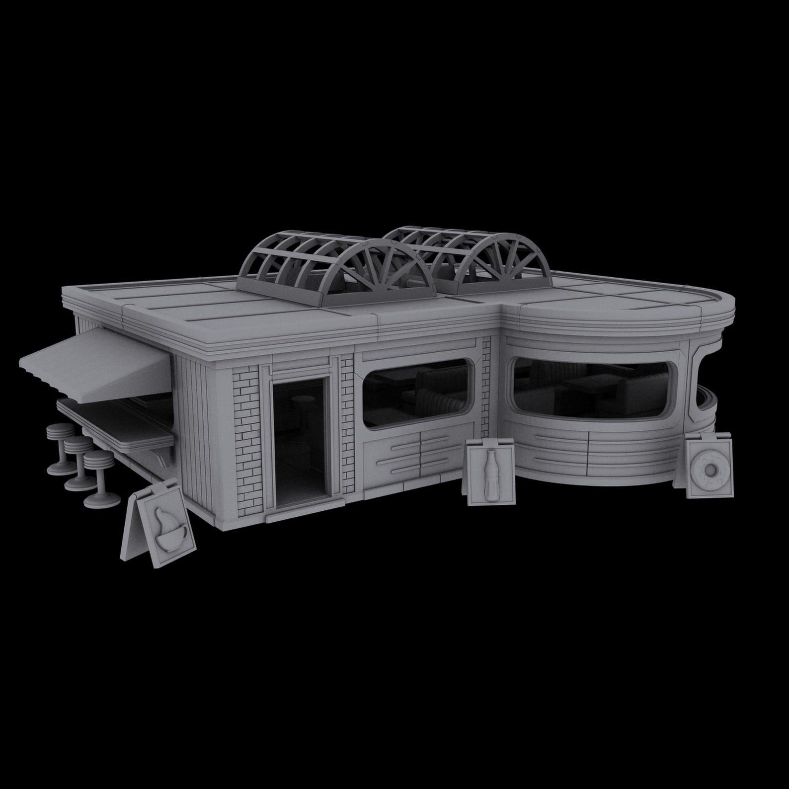 3D Printed Post-apocalyptic Building Terrain - Diner | 32mm Scale D&D ...