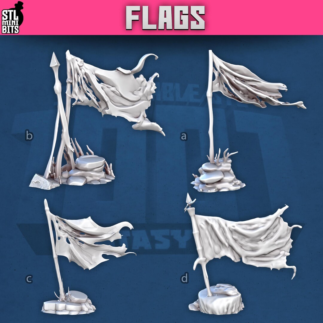 3D Printed 32mm Scale Fantasy Terrain - Flags | Unpainted SLA Resin ...