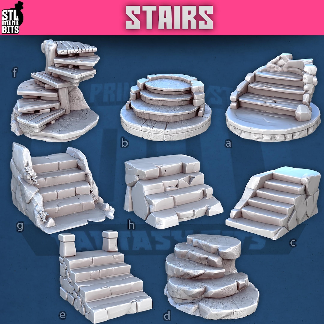 3D Printed Resin Stairs: Unpainted Fantasy Terrain, 32mm RPG Wargame ...