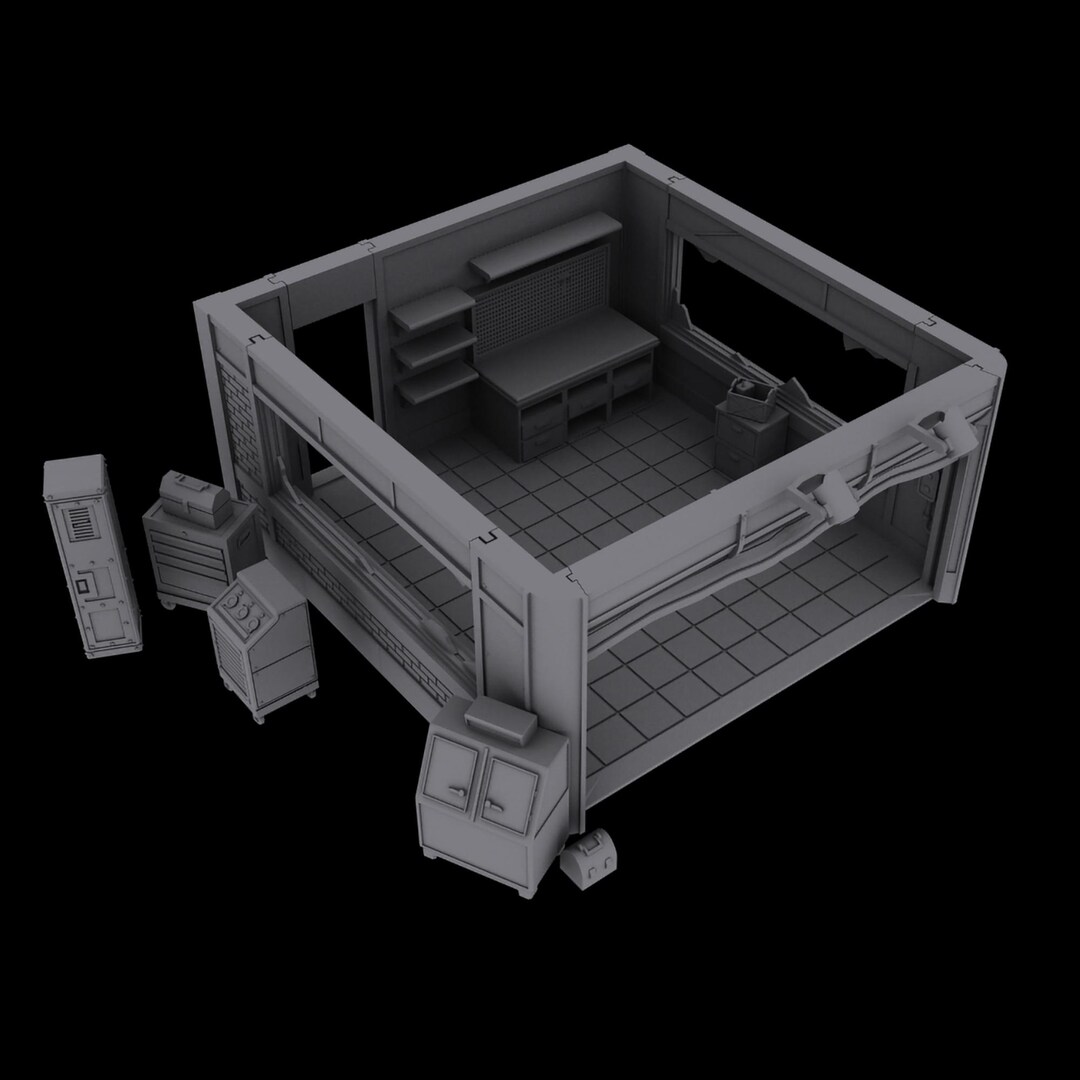 3D Printed Post-apocalyptic Building Terrain - the Garage | 32mm Scale ...