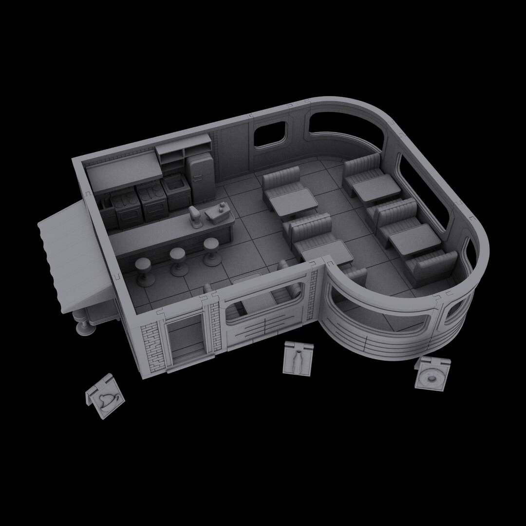 3D Printed Post-apocalyptic Building Terrain - Diner | 32mm Scale D&D ...
