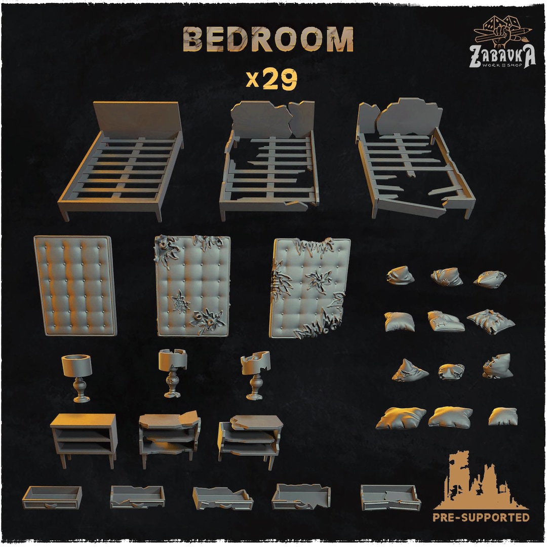 3D Printed Post-apocalyptic Bedroom Furniture Set – 29 Pieces | 32mm ...