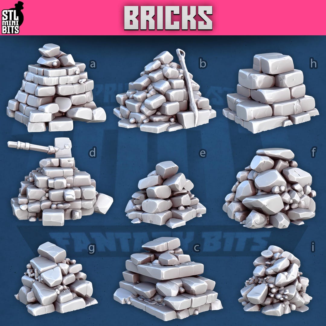 3D Printed 32mm Scale Fantasy Terrain - Piles of Bricks | Unpainted SLA ...