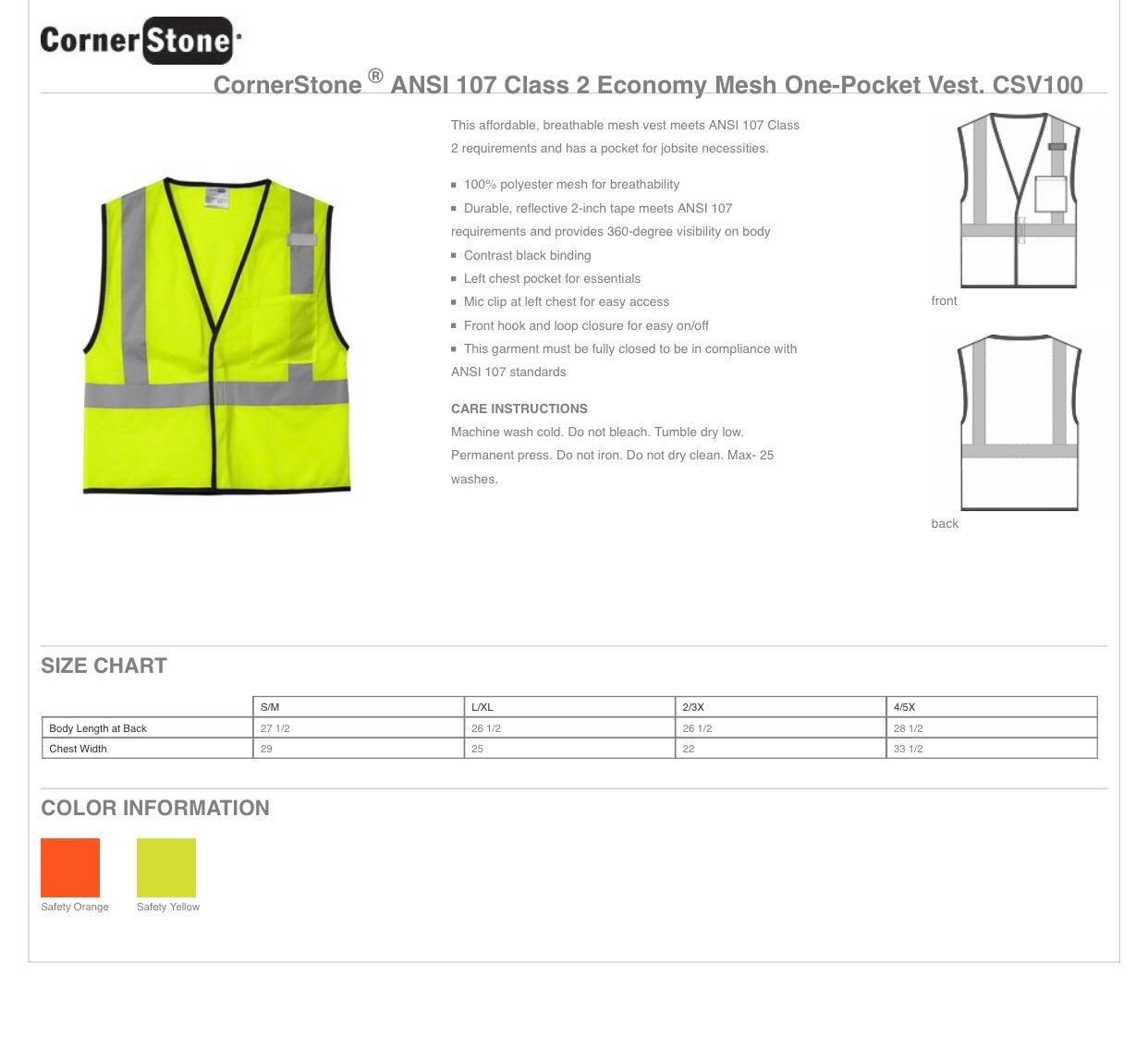 Cornerstone ® ANSI 107 Class 2 Mesh One-pocket Vest Custom - Etsy