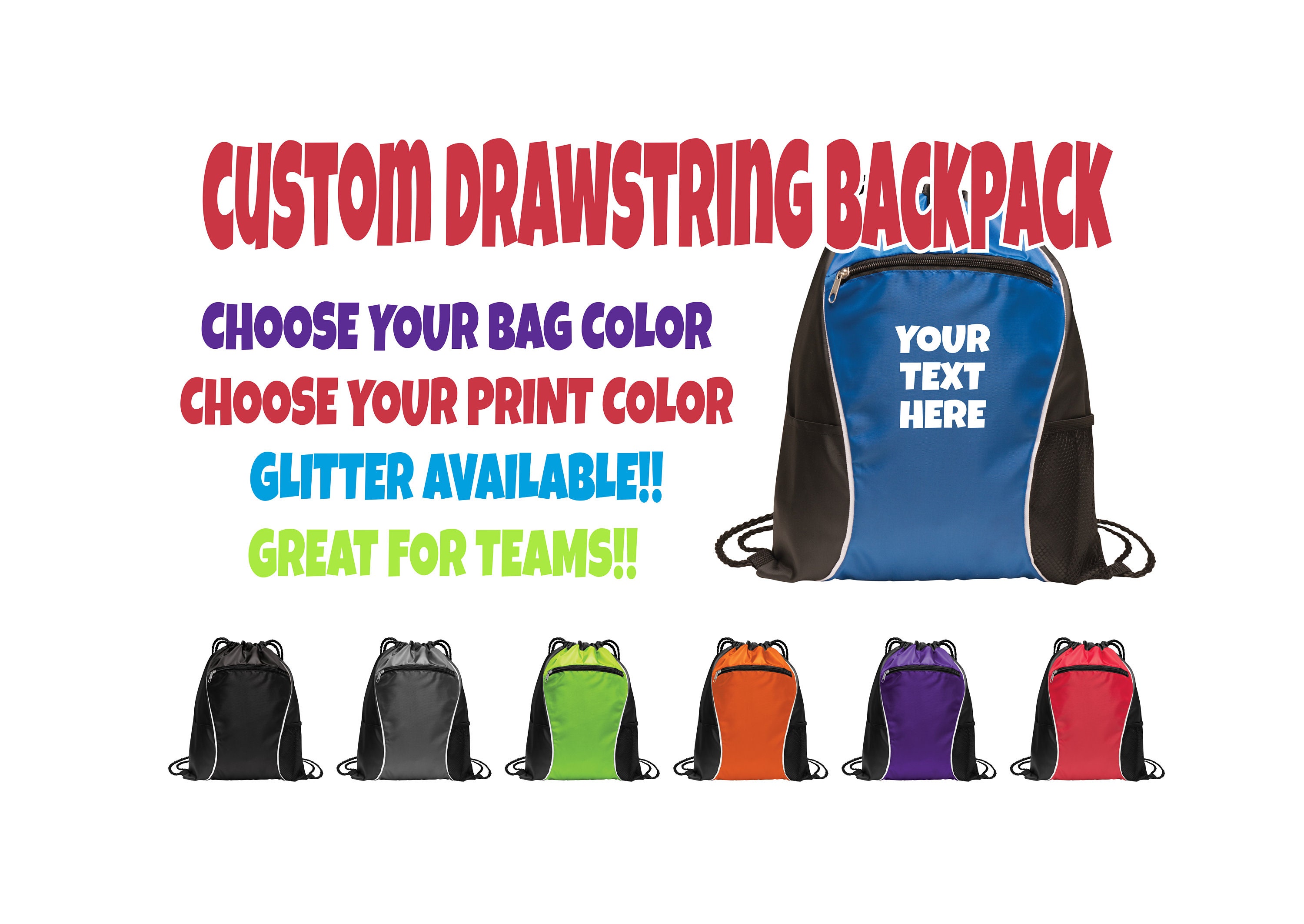 Personalized Cinch Sack, Custom Drawstring Backpack, Team Bag - Etsy
