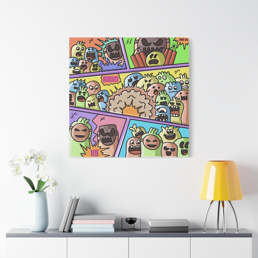 Comic Canvas Art, Colorful Cartoon Wall Decor, Fun Home Decor for Kids ...