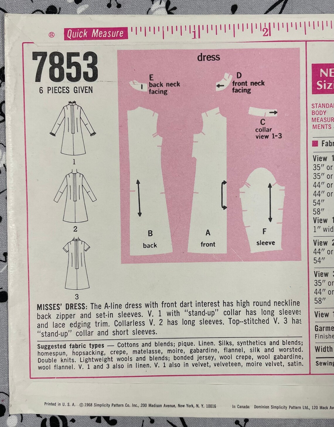 Simplicity 7853 UNCUT Vintage Sewing Pattern for Misses Dress Size 10 ...
