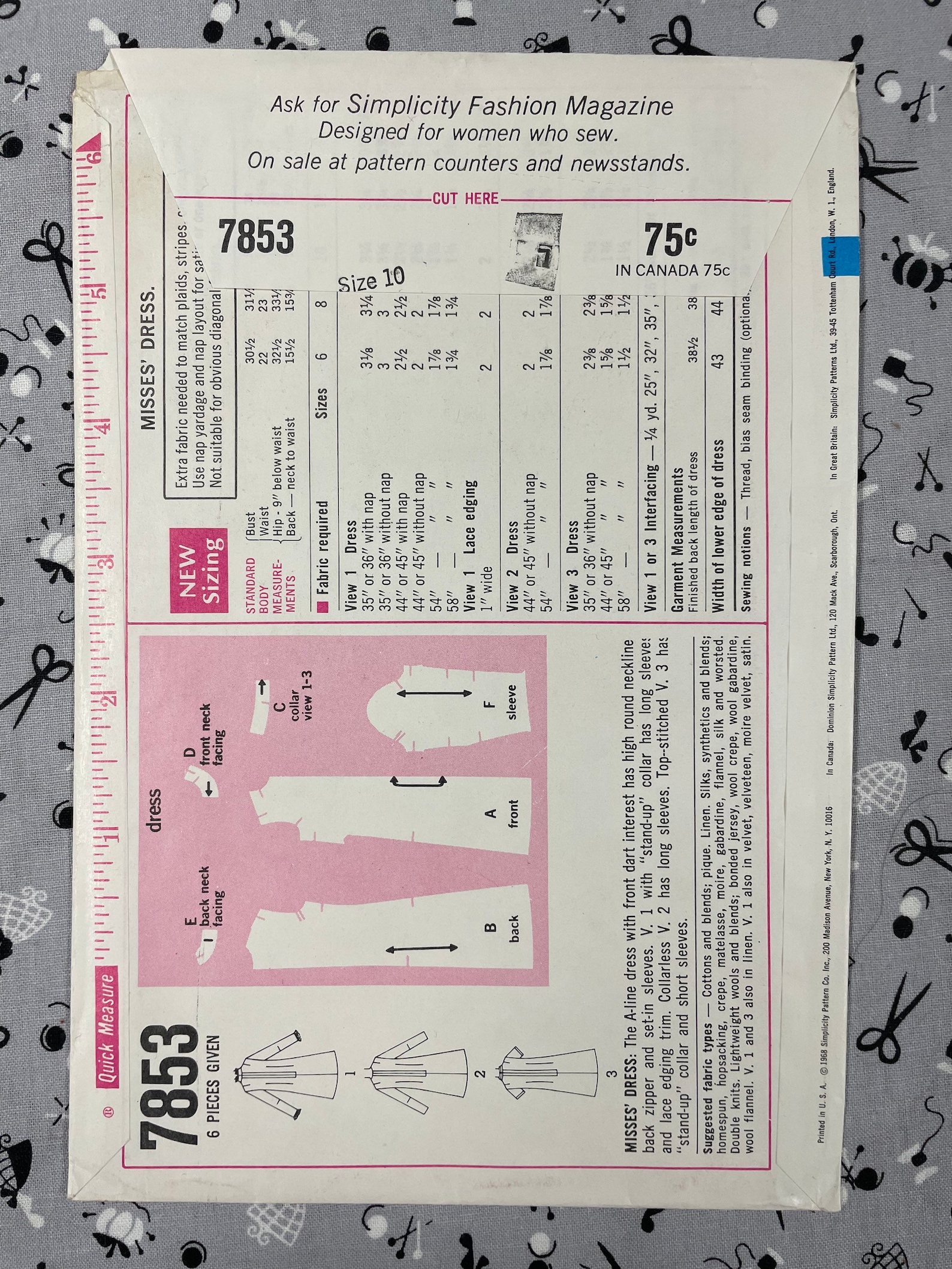 Simplicity 7853 UNCUT Vintage Sewing Pattern for Misses Dress Size 10 ...